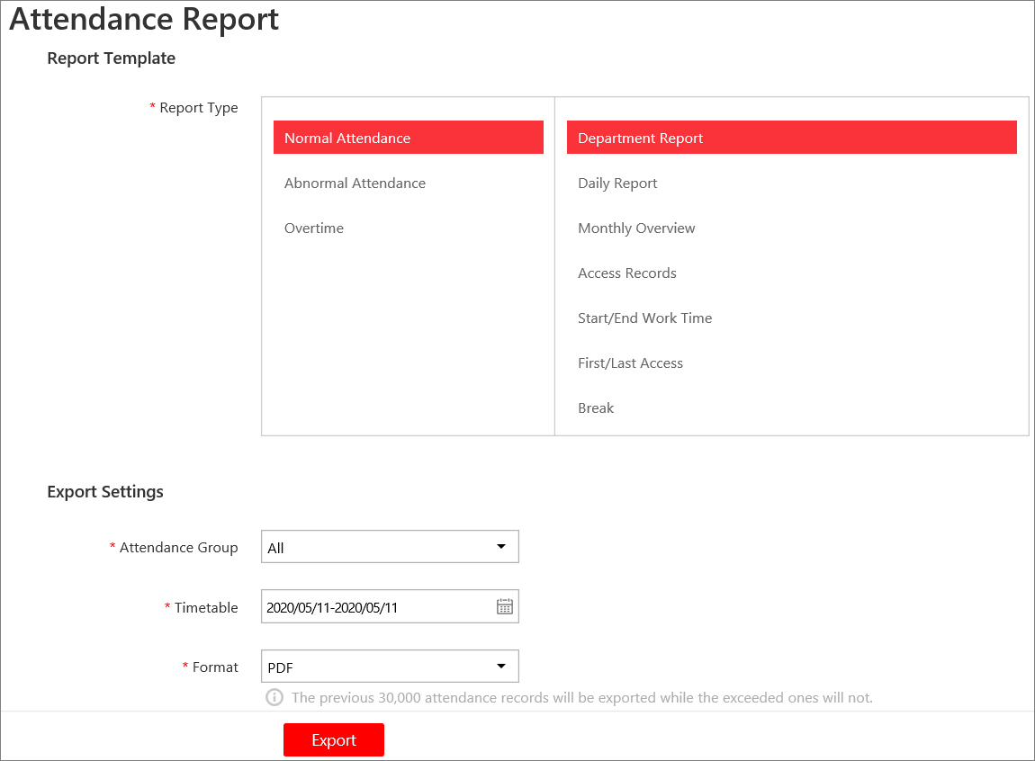 Export Attendance Report